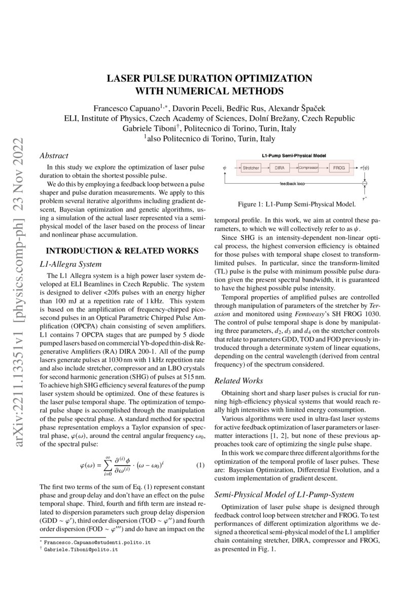 Laser Pulse Duration Optimization With Numerical Methods | DeepAI
