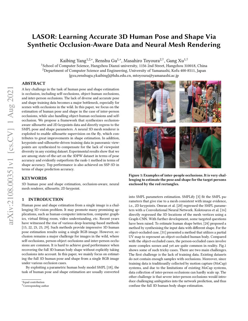 LASOR: Learning Accurate 3D Human Pose and Shape Via Synthetic Occlusion-Aware Data and Neural ...