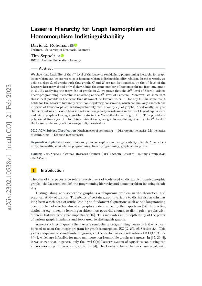 Lasserre Hierarchy for Graph Isomorphism and Homomorphism Indistinguishability | DeepAI