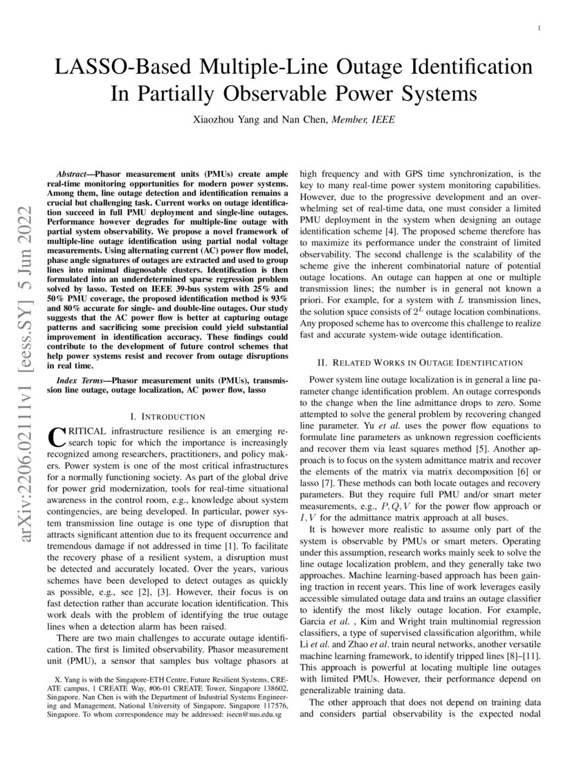 LASSO-Based Multiple-Line Outage Identification In Partially Observable Power Systems | DeepAI