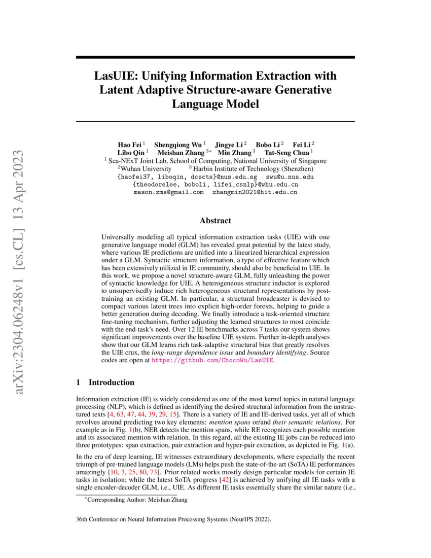 LasUIE: Unifying Information Extraction with Latent Adaptive Structure ... LasUIE: Unifying Information Extraction with Latent Adaptive Structure ...
