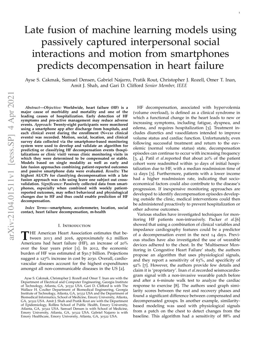 Late fusion of machine learning models using passively captured ...