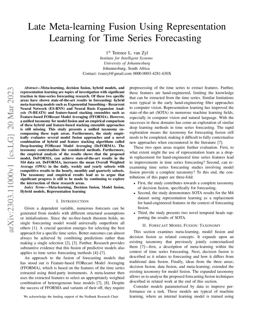 Late Meta Learning Fusion Using Representation Learning For Time Series