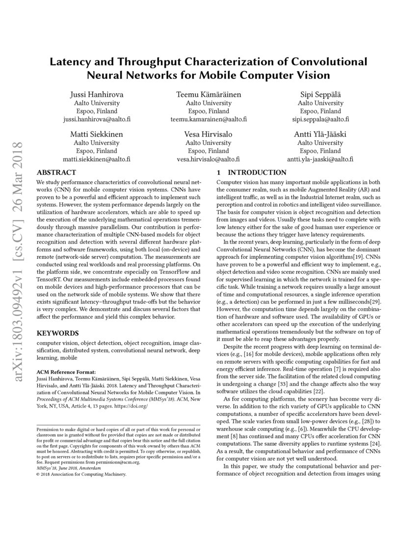 Latency and Throughput Characterization of Convolutional Neural Networks for Mobile Computer ...