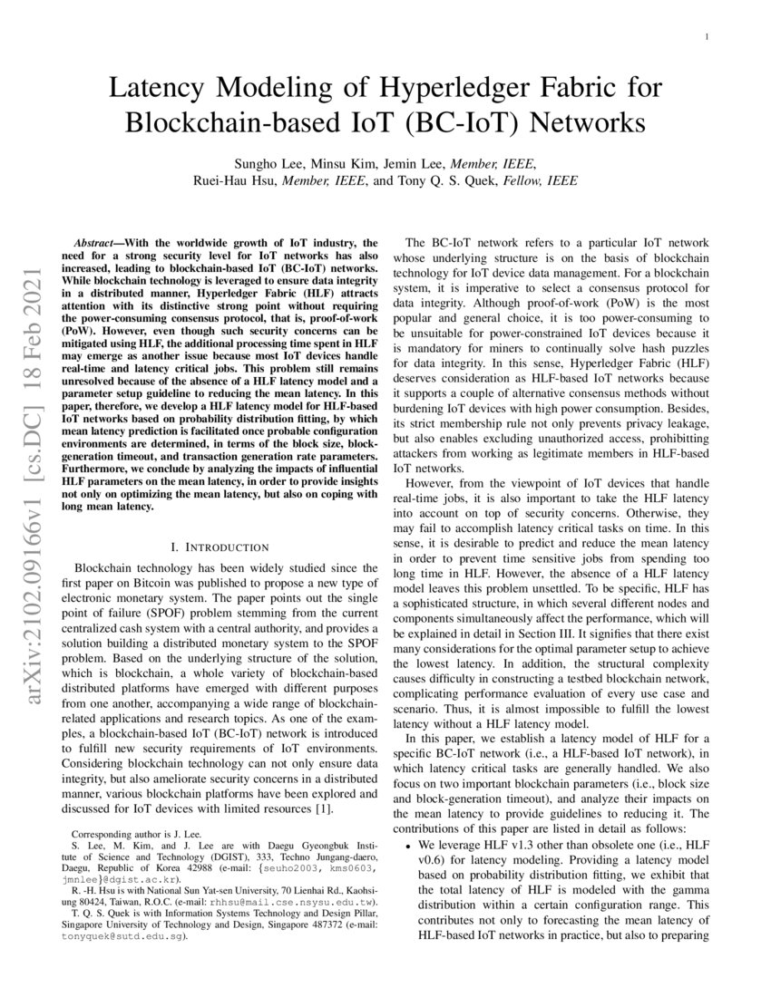 Latency Modeling of Hyperledger Fabric for Blockchain-enabled IoT Networks | DeepAI