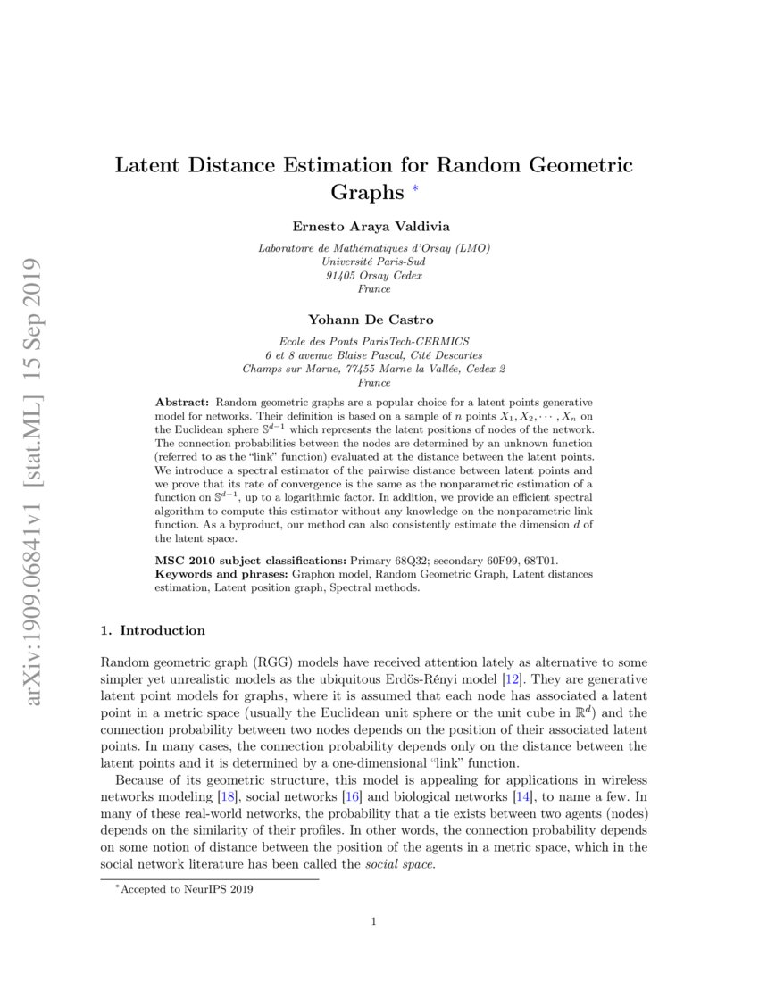 Latent Distance Estimation for Random Geometric Graphs | DeepAI