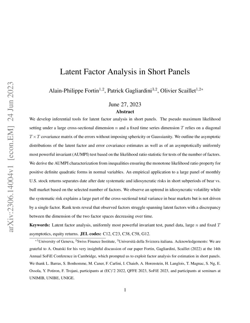 Latent Factor Analysis In Short Panels Deepai