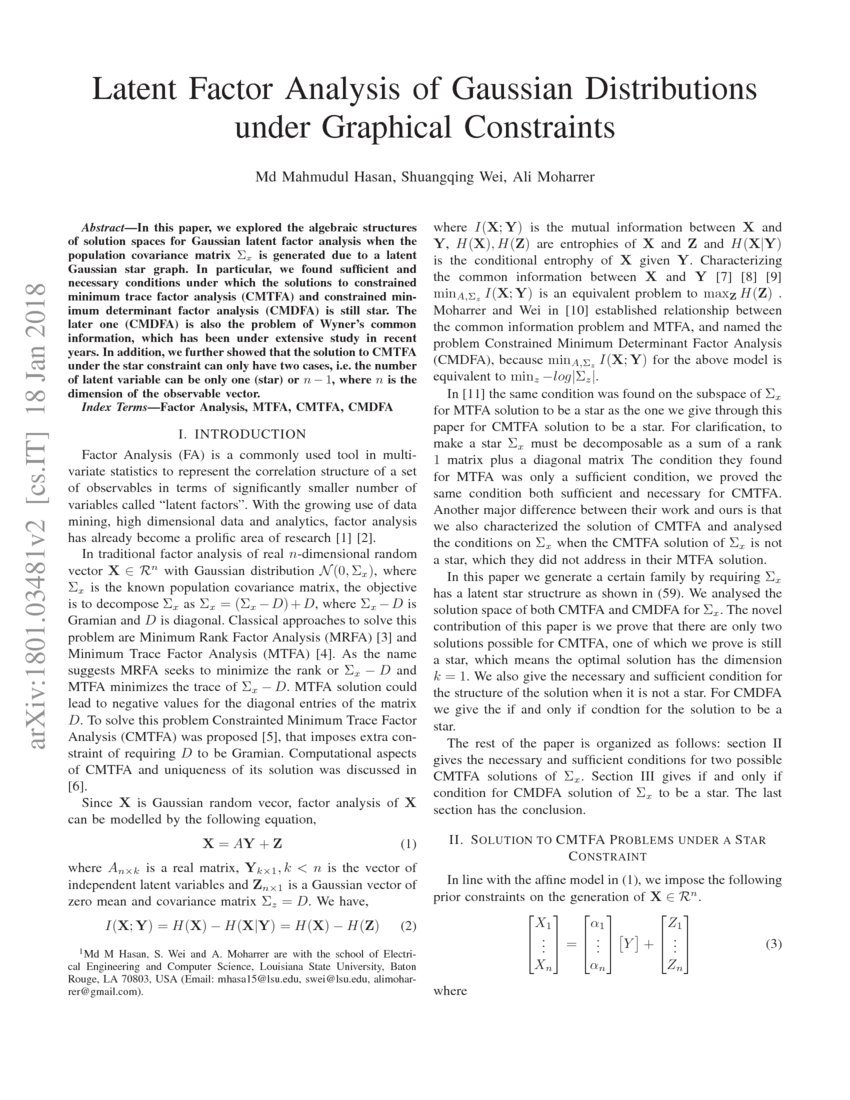 Latent Factor Analysis Of Gaussian Distributions Under Graphical