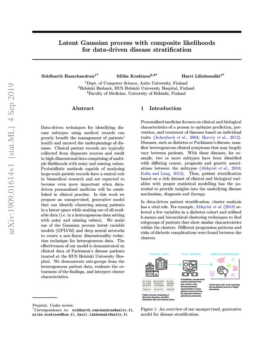 Latent Gaussian process with composite likelihoods for data-driven disease stratification | DeepAI