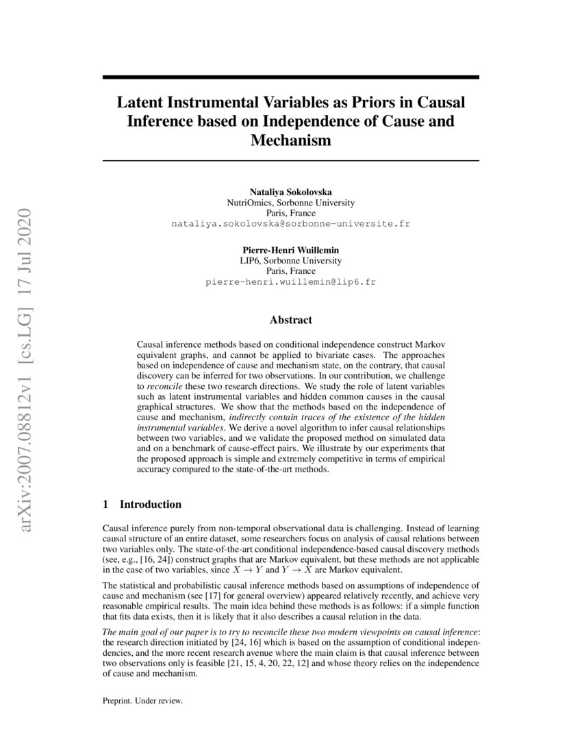 Latent Instrumental Variables As Priors In Causal Inference Based On Independence Of Cause And 1198
