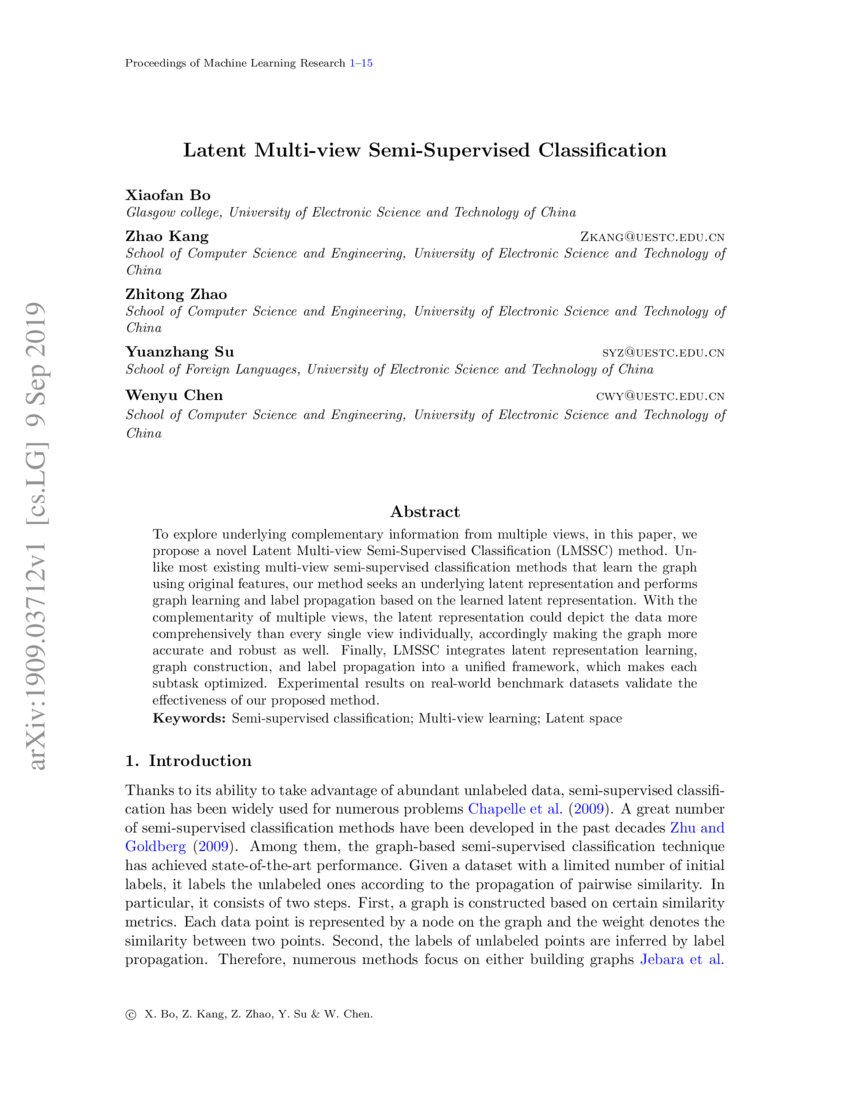 Latent Multi-view Semi-Supervised Classification | DeepAI