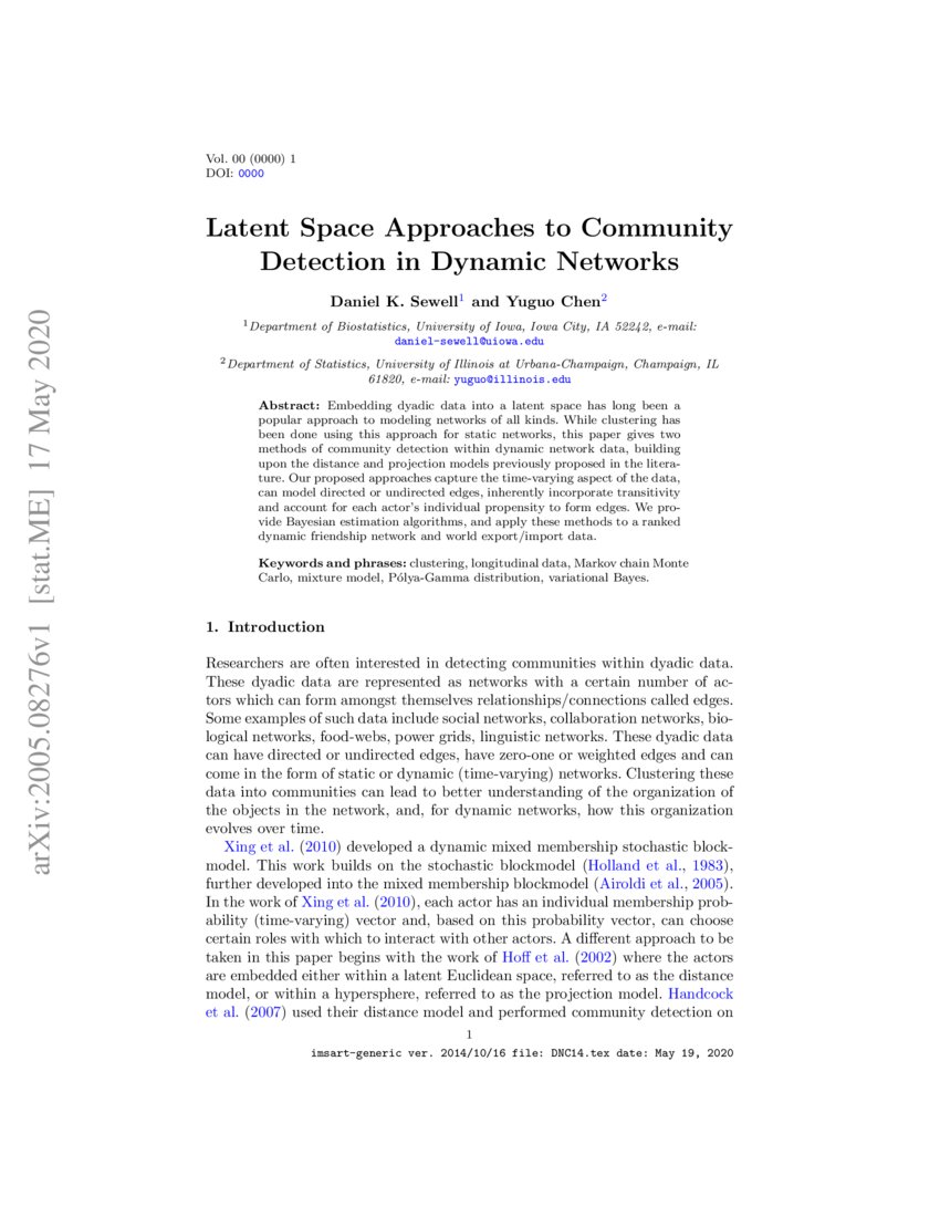 Latent Space Approaches to Community Detection in Dynamic Networks | DeepAI Latent Space Approaches to Community Detection in Dynamic Networks | DeepAI