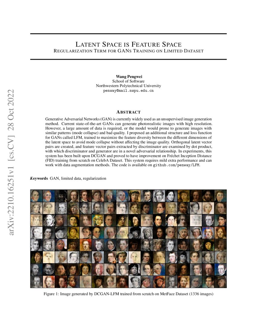 Latent Space Is Feature Space Regularization Term For Gans Training On