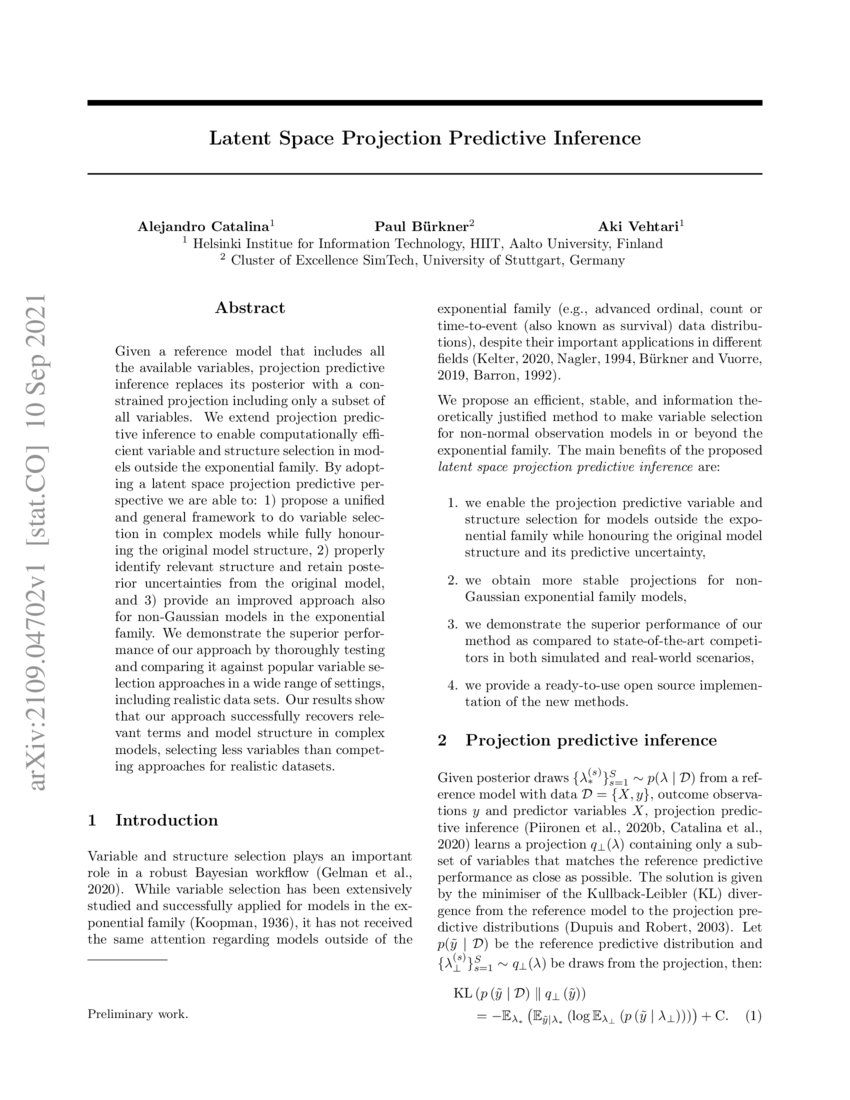 Latent space projection predictive inference | DeepAI Latent space projection predictive inference | DeepAI