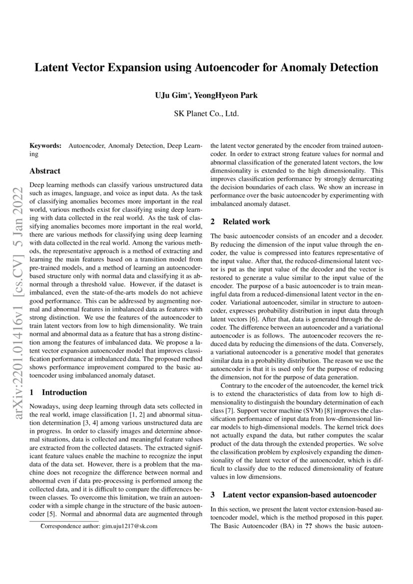 Latent Vector Expansion using Autoencoder for Anomaly Detection | DeepAI