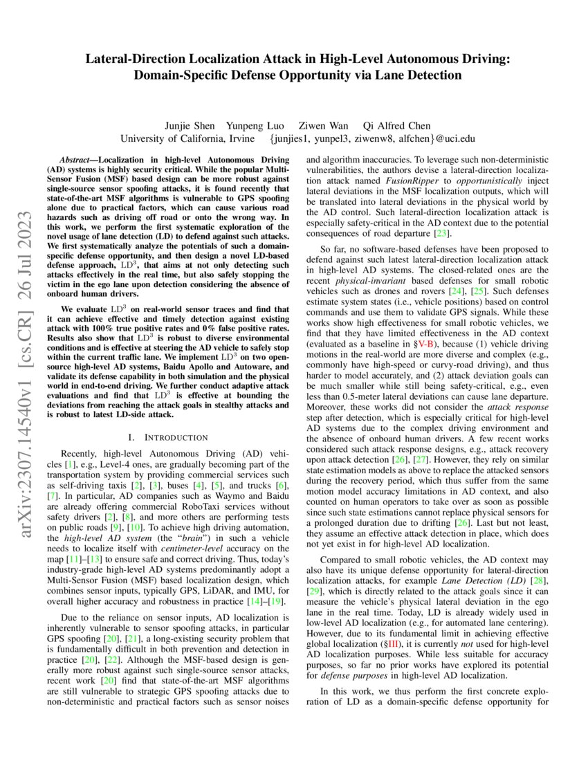 Lateral-Direction Localization Attack in High-Level Autonomous Driving: Domain-Specific Defense ...