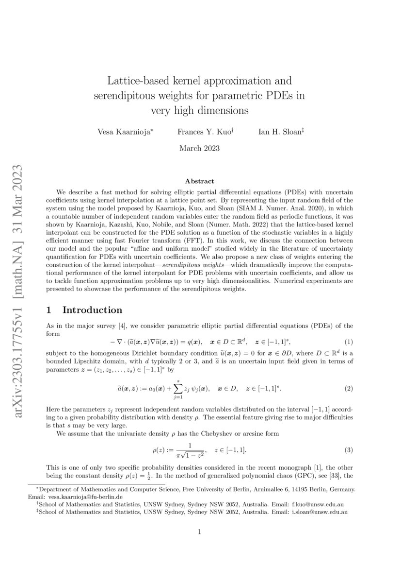Lattice-based kernel approximation and serendipitous weights for parametric PDEs in very high ...