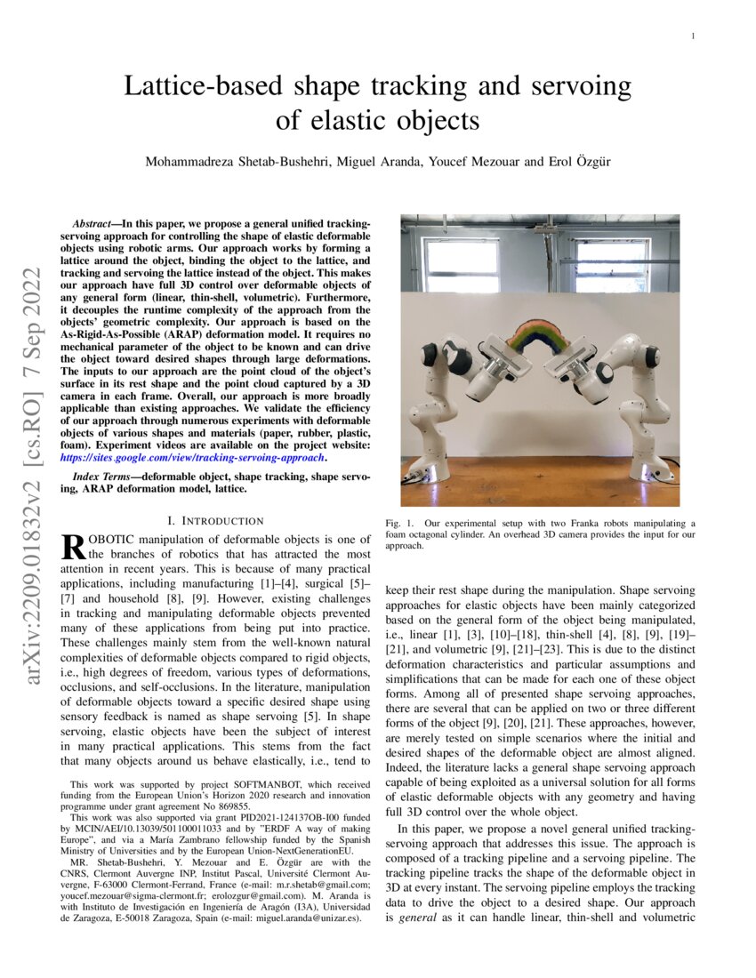 Lattice Based Shape Tracking And Servoing Of Elastic Objects Deepai