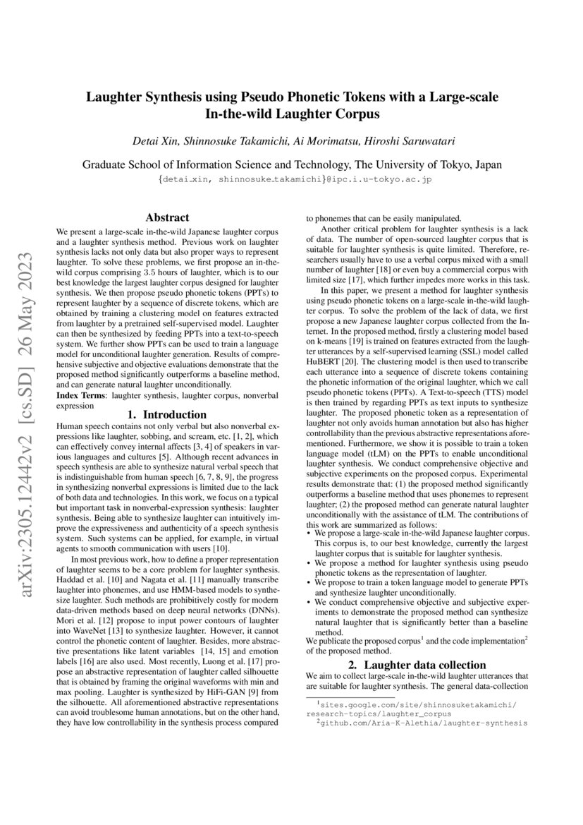 Laughter Synthesis using Pseudo Phonetic Tokens with a Large-scale In-the-wild Laughter Corpus ...