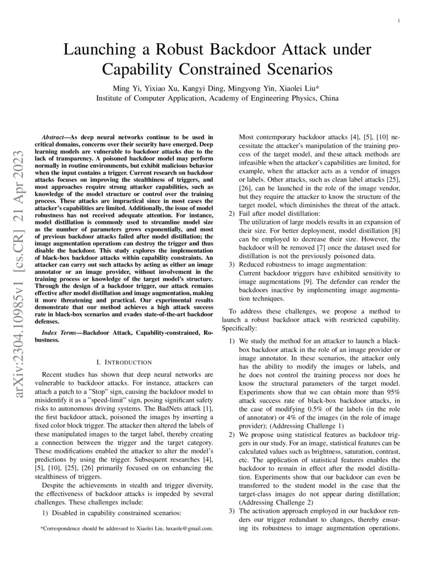 Launching a Robust Backdoor Attack under Capability Constrained Scenarios | DeepAI