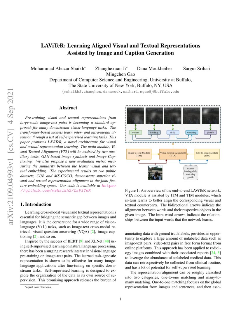 LAViTeR: Learning Aligned Visual and Textual Representations Assisted by Image and Caption ...