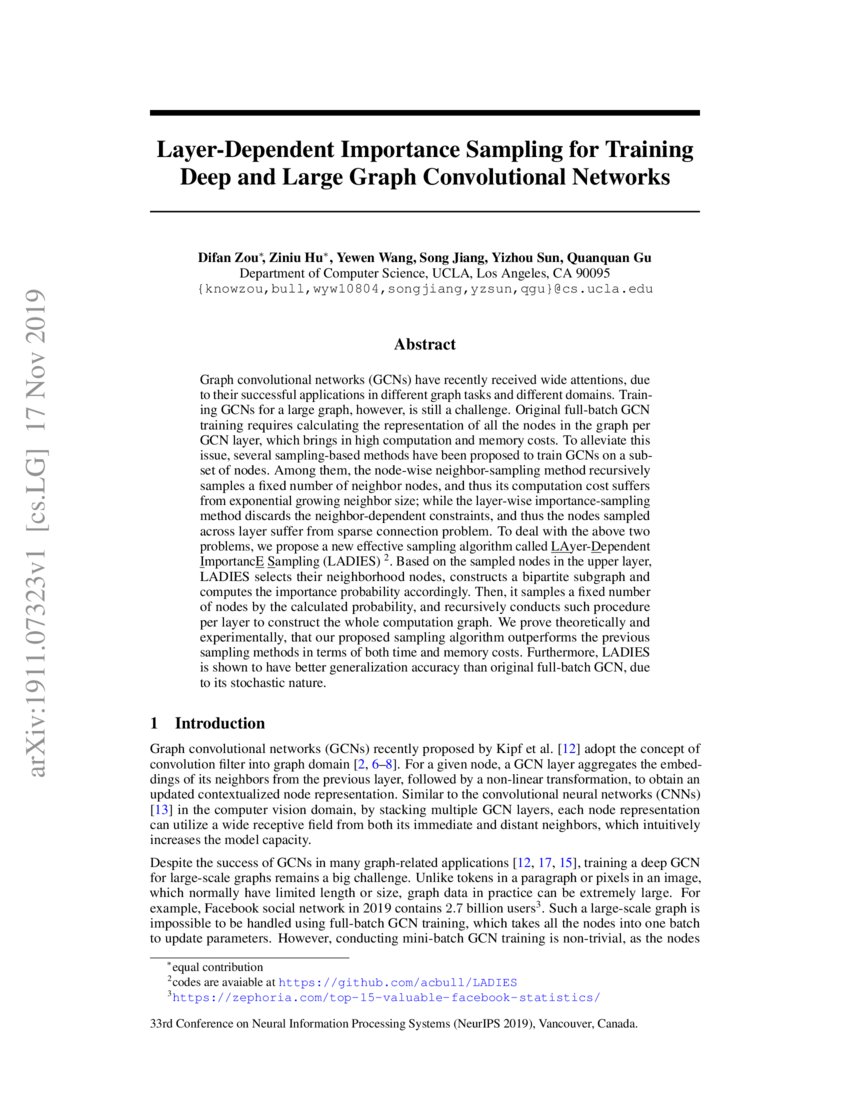 Layer Dependent Importance Sampling For Training Deep And Large Graph Convolutional Networks