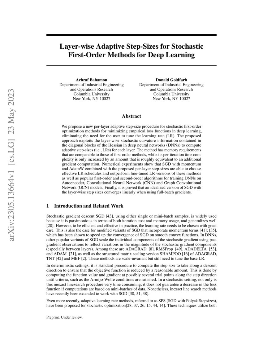 Layer Wise Adaptive Step Sizes For Stochastic First Order Methods For