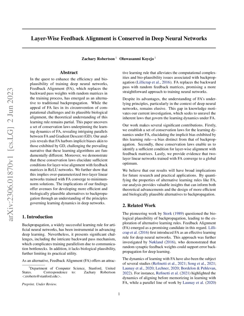 Layer-Wise Feedback Alignment is Conserved in Deep Neural Networks | DeepAI