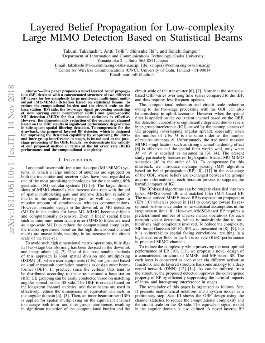 Layered Belief Propagation For Low Complexity Large Mimo Detection