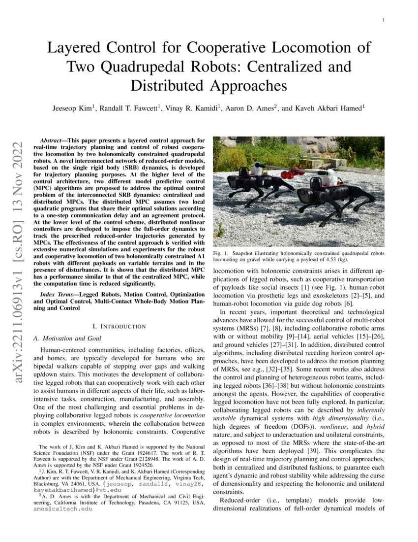 Layered Control for Cooperative Locomotion of Two Quadrupedal Robots: Centralized and ...