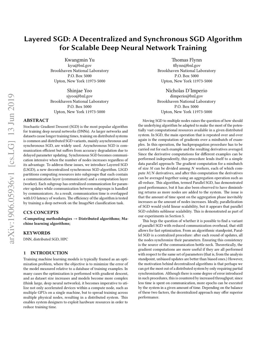 Layered Sgd A Decentralized And Synchronous Sgd Algorithm For Scalable Deep Neural Network