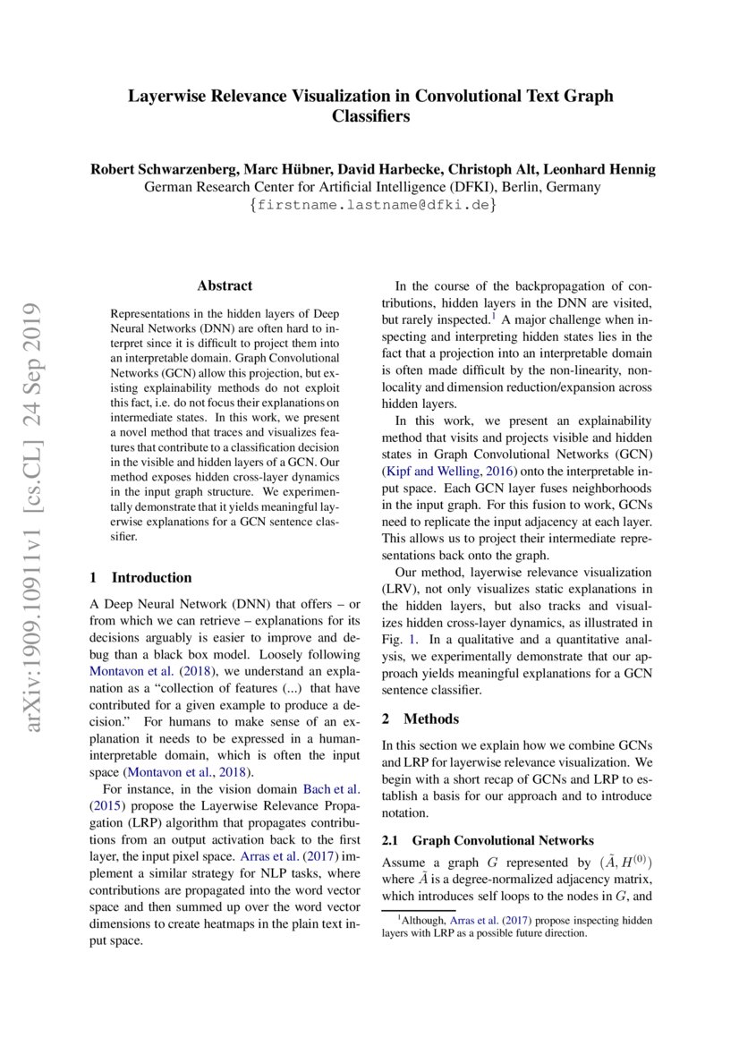 Layerwise Relevance Visualization In Convolutional Text Graph Classifiers Deepai