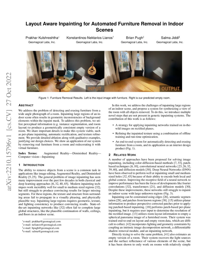 Layout Aware Inpainting for Automated Furniture Removal in Indoor Scenes | DeepAI