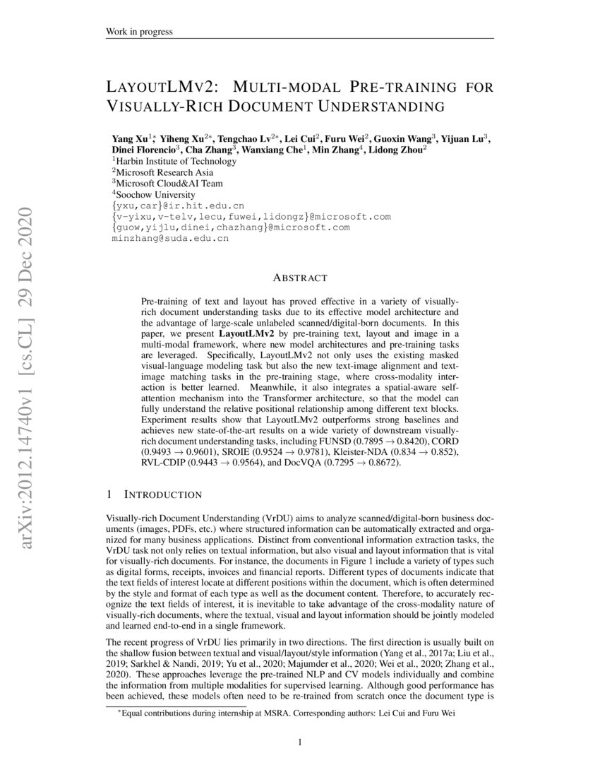 LayoutLMv2: Multi-modal Pre-training for Visually-Rich Document Understanding | DeepAI