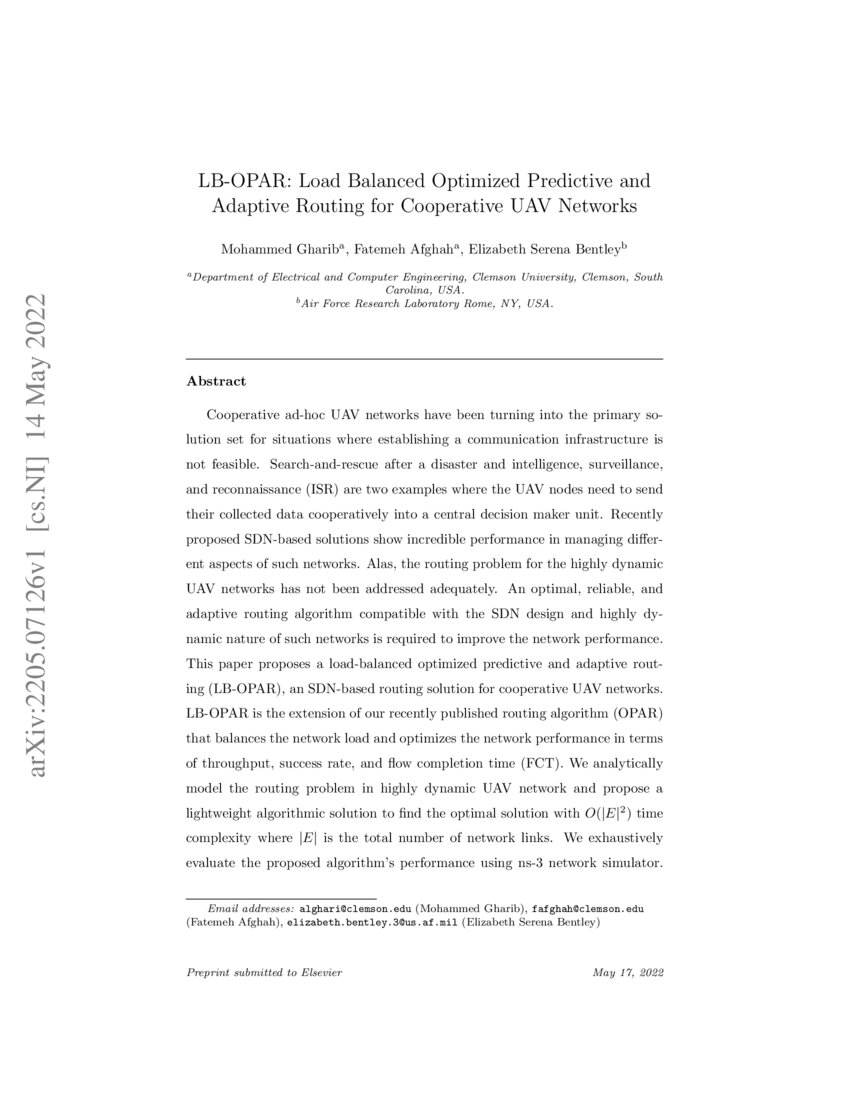 Lb Opar Load Balanced Optimized Predictive And Adaptive Routing For Cooperative Uav Networks