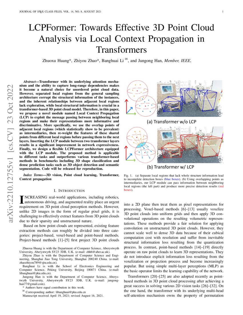 LCPFormer: Towards Effective 3D Point Cloud Analysis via Local Context Propagation in ...