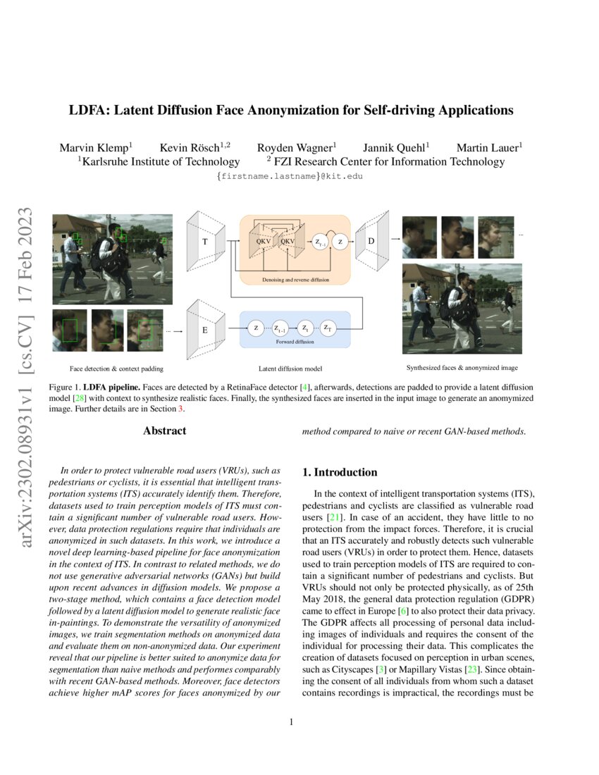 LDFA: Latent Diffusion Face Anonymization for Self-driving Applications ...