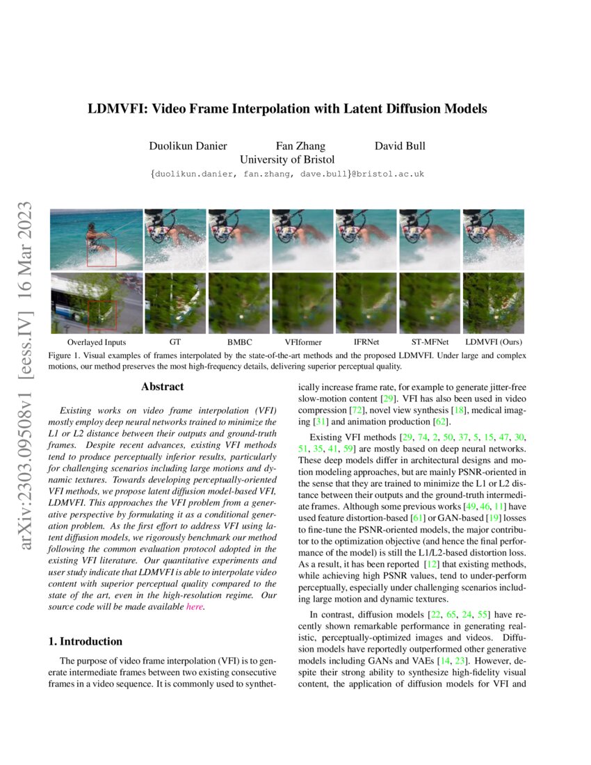 LDMVFI: Video Frame Interpolation with Latent Diffusion Models | DeepAI