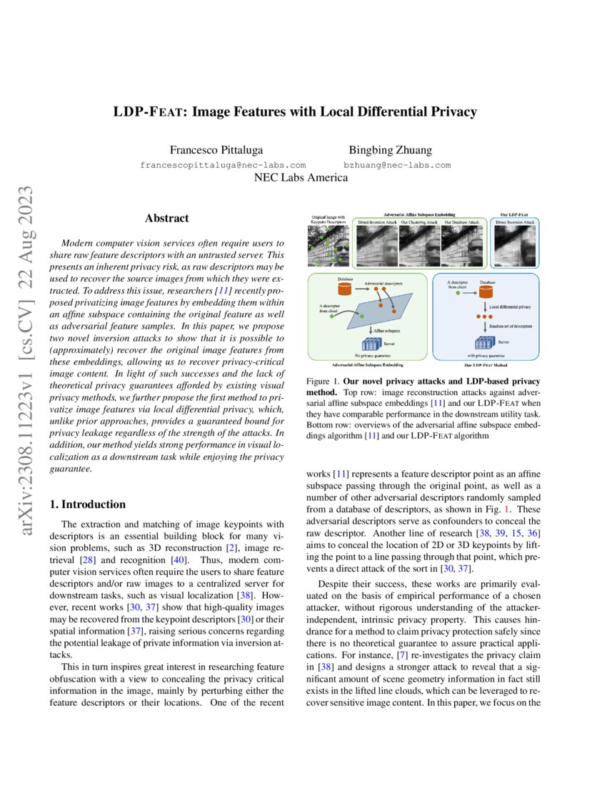 LDP-Feat: Image Features with Local Differential Privacy | DeepAI