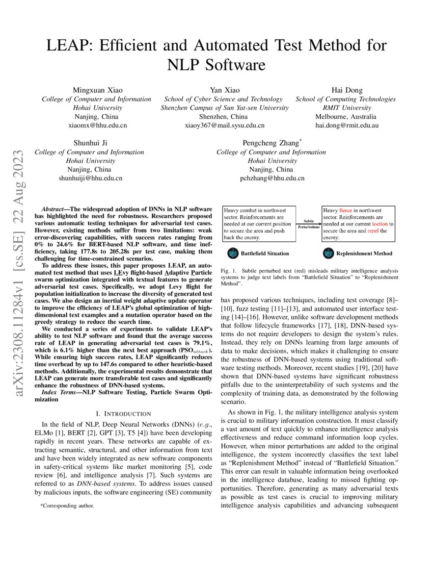 LEAP: Efficient and Automated Test Method for NLP Software | DeepAI