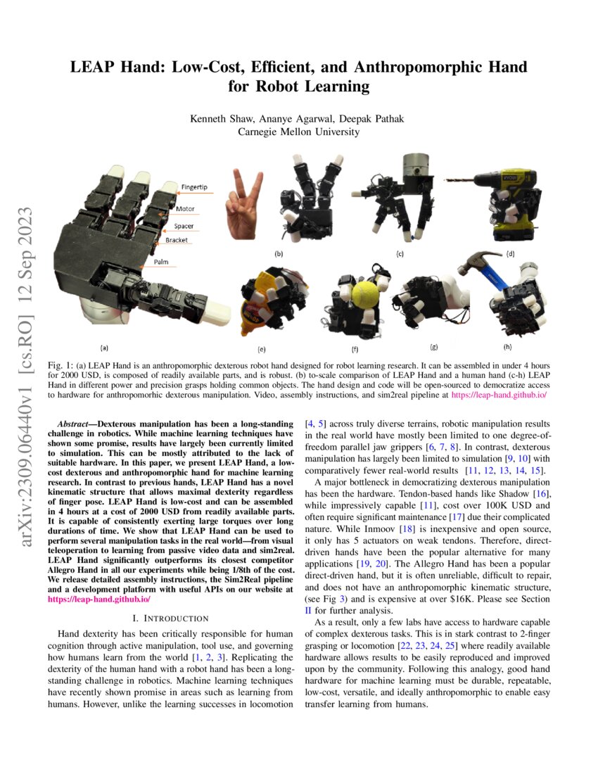 LEAP Hand: Low-Cost, Efficient, and Anthropomorphic Hand for Robot ...