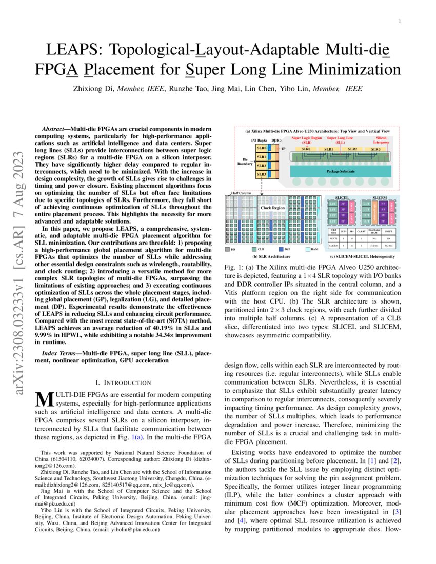 LEAPS: Topological-Layout-Adaptable Multi-die FPGA Placement for Super Long Line Minimization ...