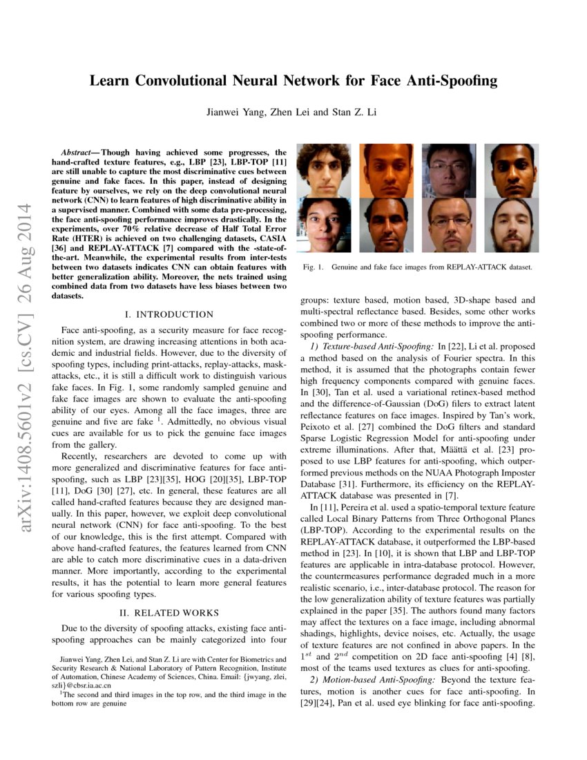 Learn Convolutional Neural Network For Face Anti Spoofing Deepai