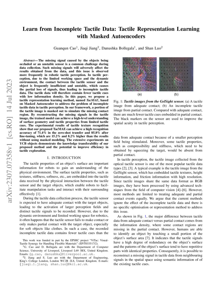 Learn From Incomplete Tactile Data Tactile Representation Learning With Masked Autoencoders