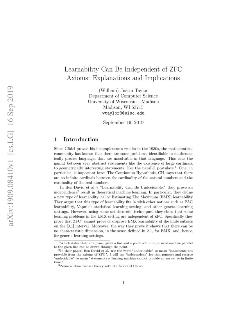 Learnability Can Be Independent of ZFC Axioms: Explanations and ...