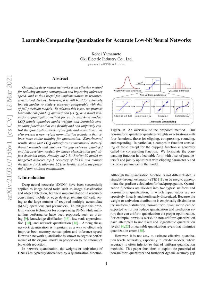 Learnable Companding Quantization For Accurate Low Bit Neural Networks Deepai