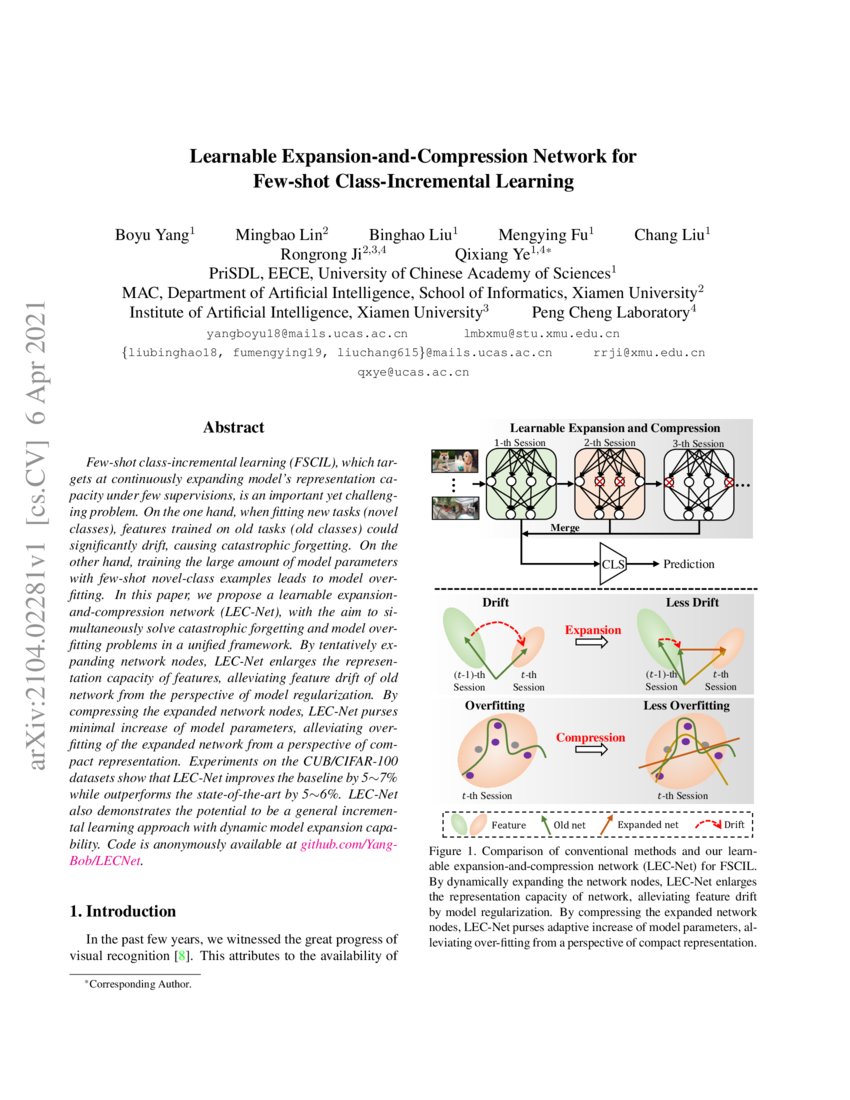 Learnable Expansion-and-Compression Network for Few-shot Class-Incremental Learning | DeepAI
