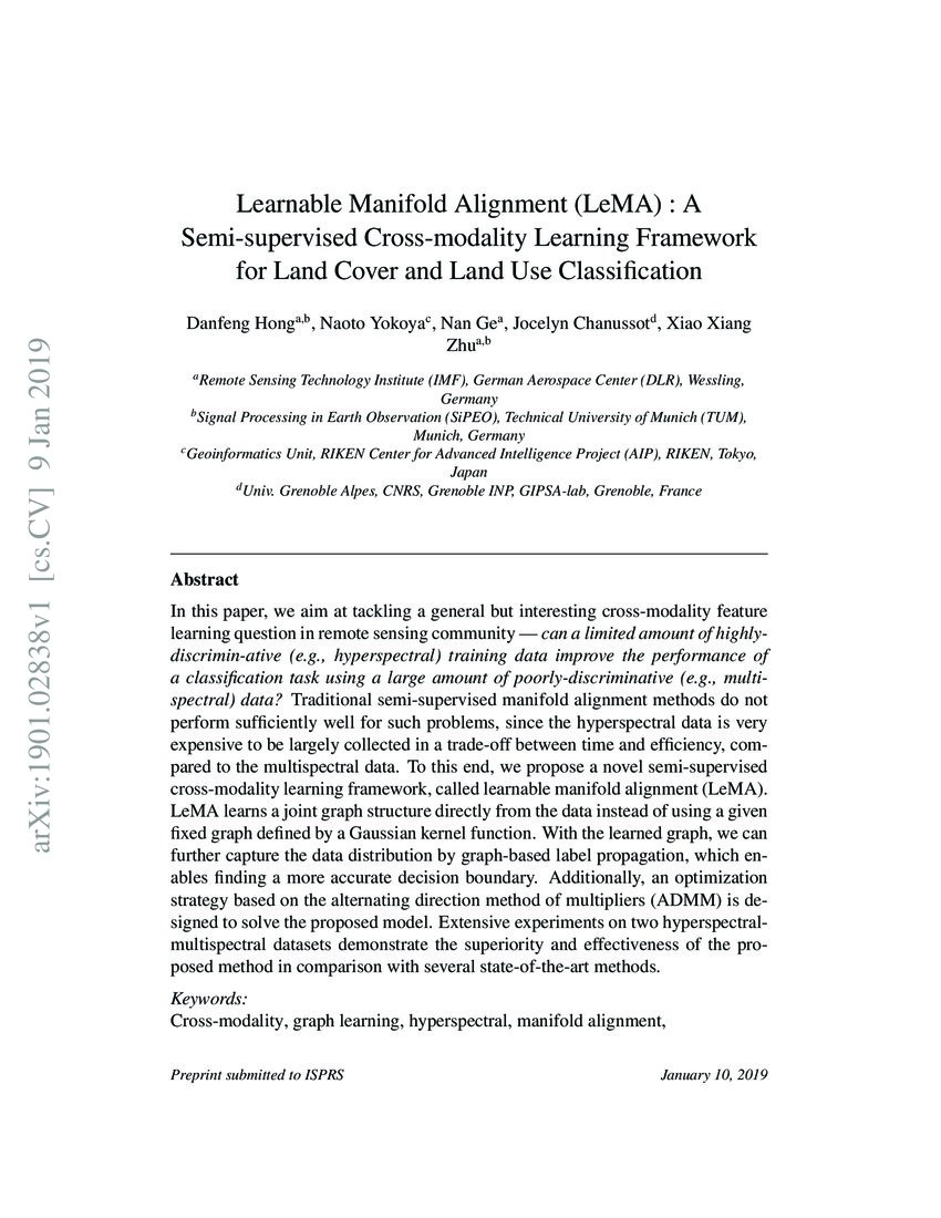 Learnable Manifold Alignment (LeMA) : A Semi-supervised Cross-modality Learning Framework for ...