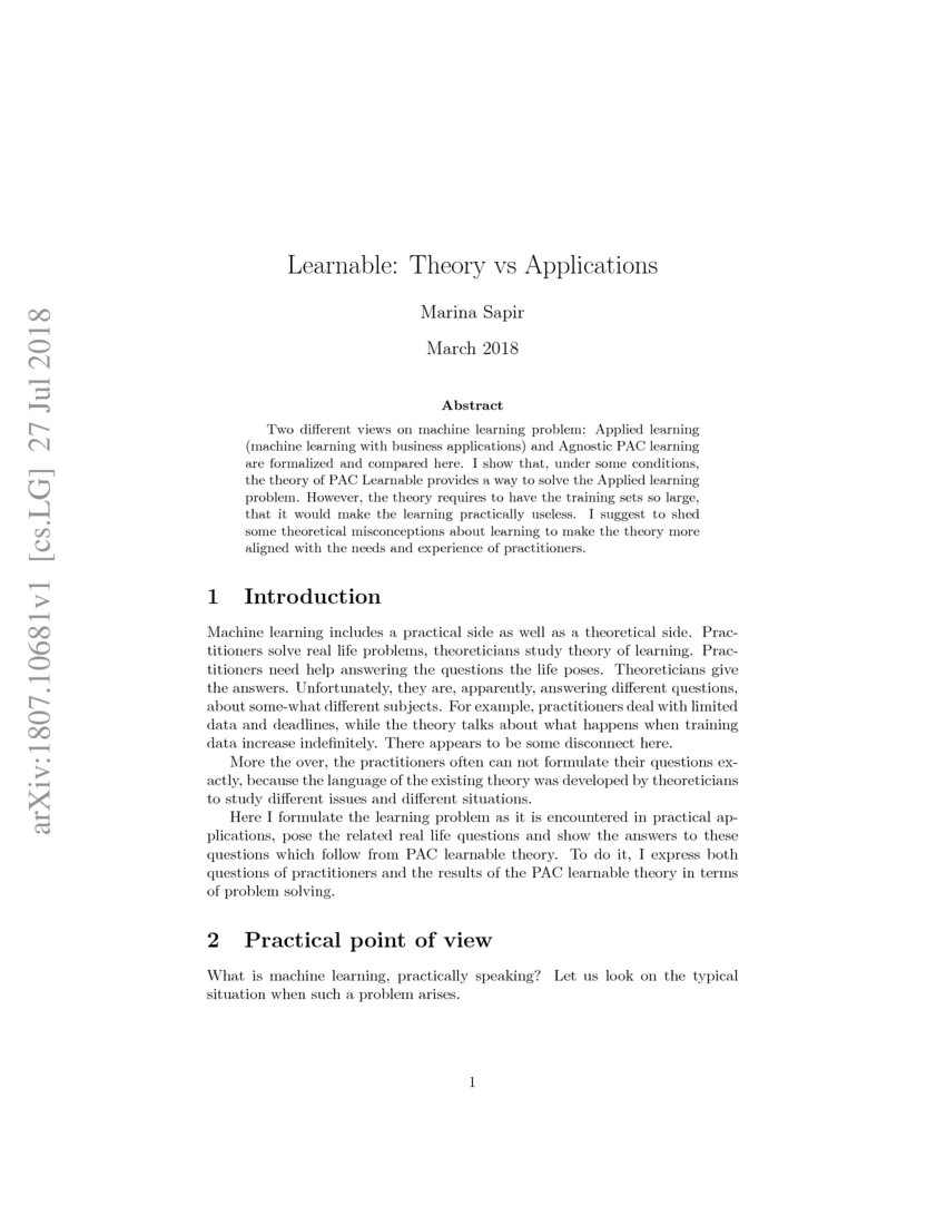 Learnable: Theory vs Applications | DeepAI