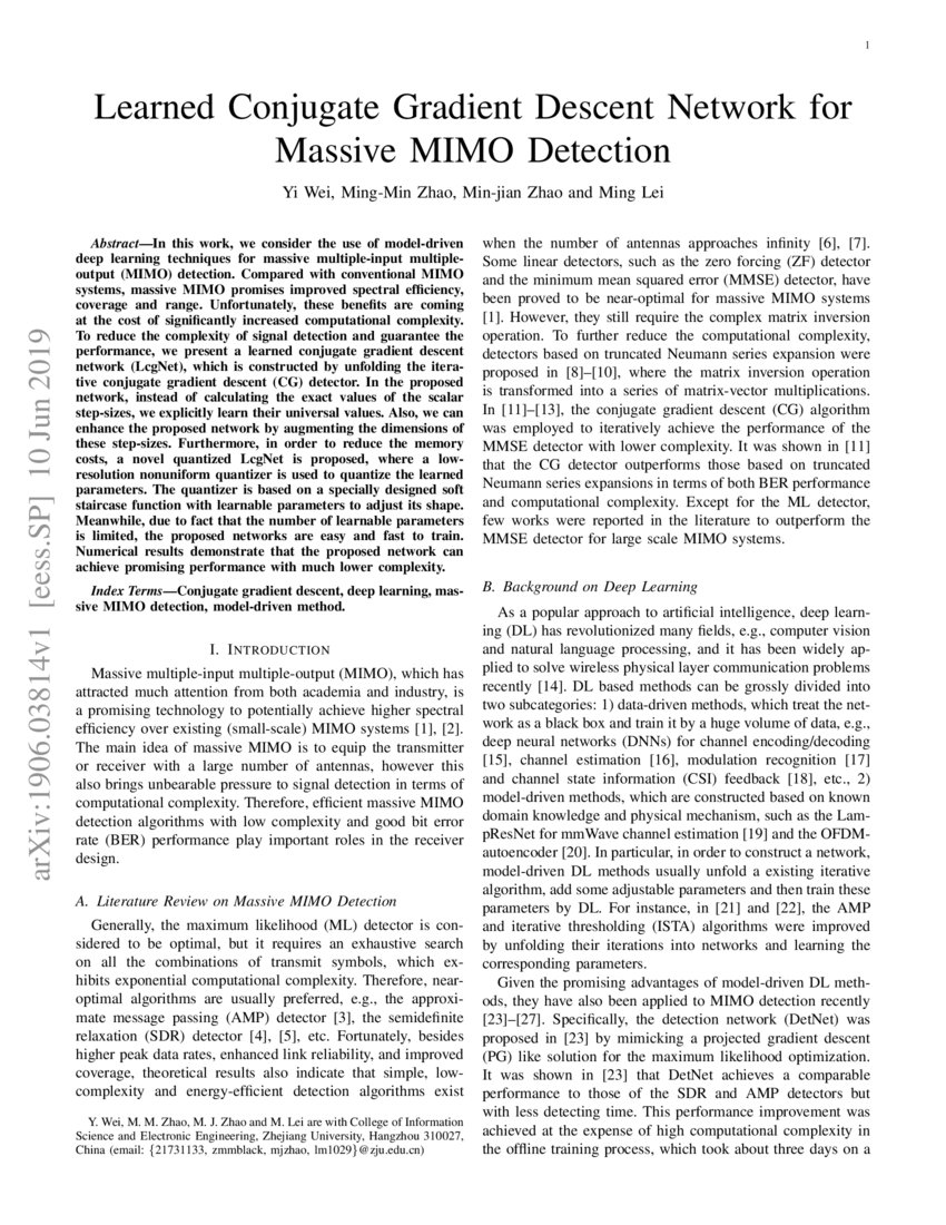 Learned Conjugate Gradient Descent Network for Massive MIMO Detection | DeepAI